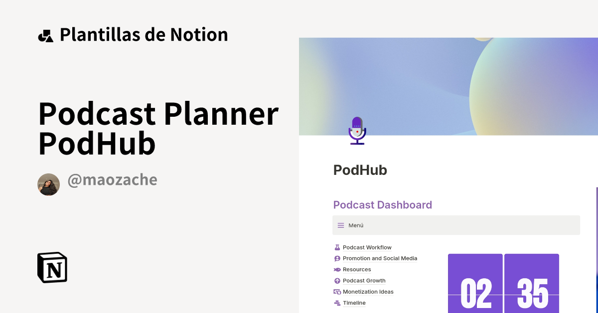 Plantilla Podcast Planner PodHub de Maozache | Notion Marketplace