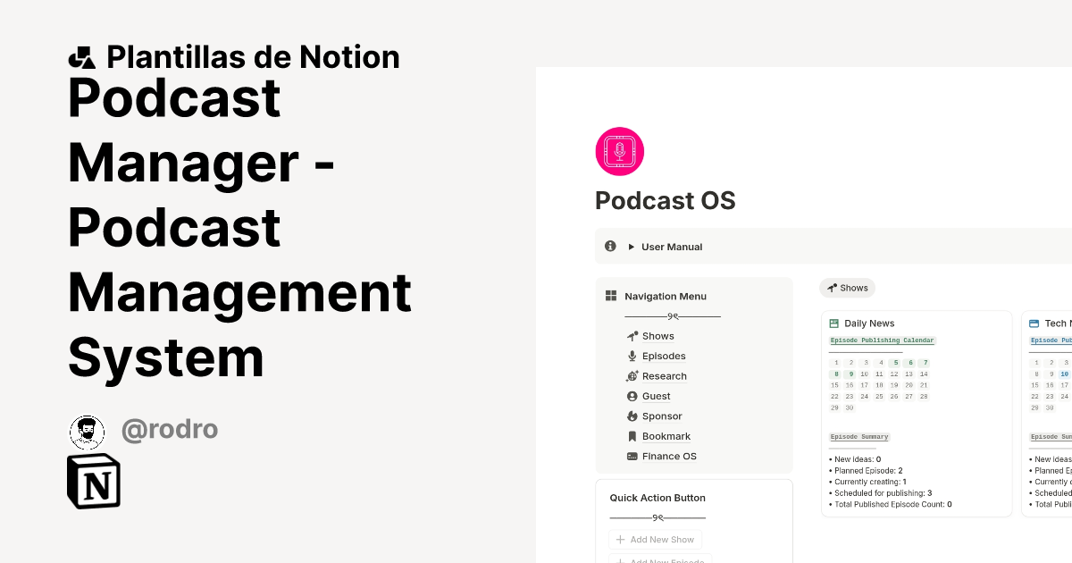 Plantilla Podcast Manager - Podcast Management System | Notion Marketplace