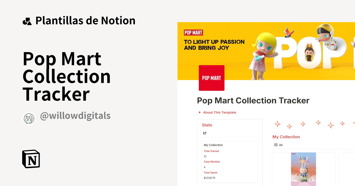Plantilla Pop Mart Collection Tracker de Willow Digitals | Notion ...
