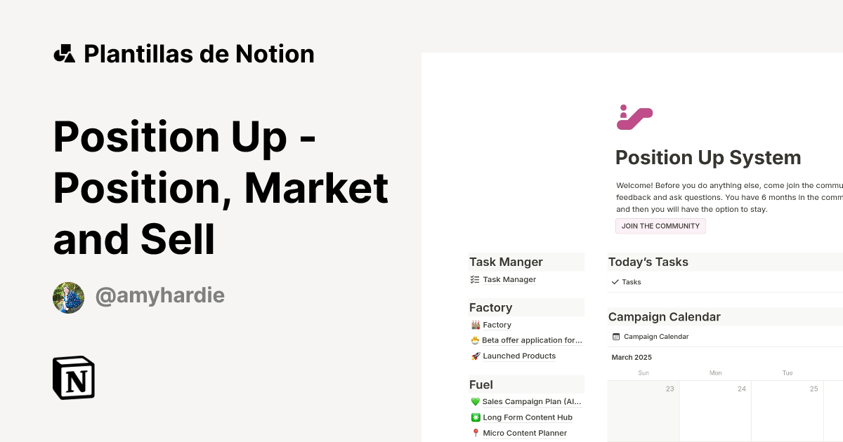 Plantilla Position Up - Position, Market and Sell | Notion Marketplace