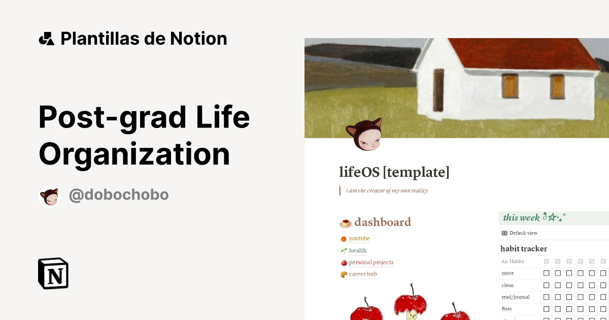 Plantilla Post-grad Life Organization de dobochobo | Notion Marketplace