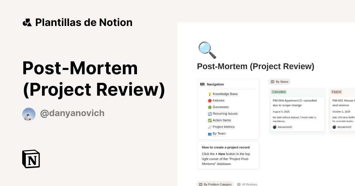 Plantilla Post‑Mortem (Project Review) | Notion Marketplace
