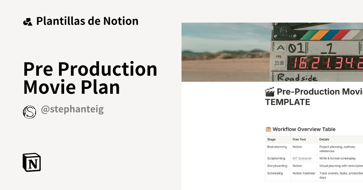Plantilla Pre Production Movie Plan | Notion Marketplace
