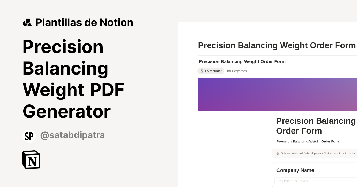 Plantilla Precision Balancing Weight PDF Generator | Notion Marketplace