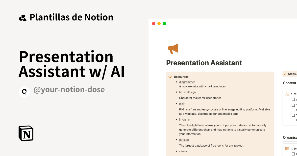 Plantilla Presentation Assistant w/ AI de Your Notion Dose | Notion Marketplace