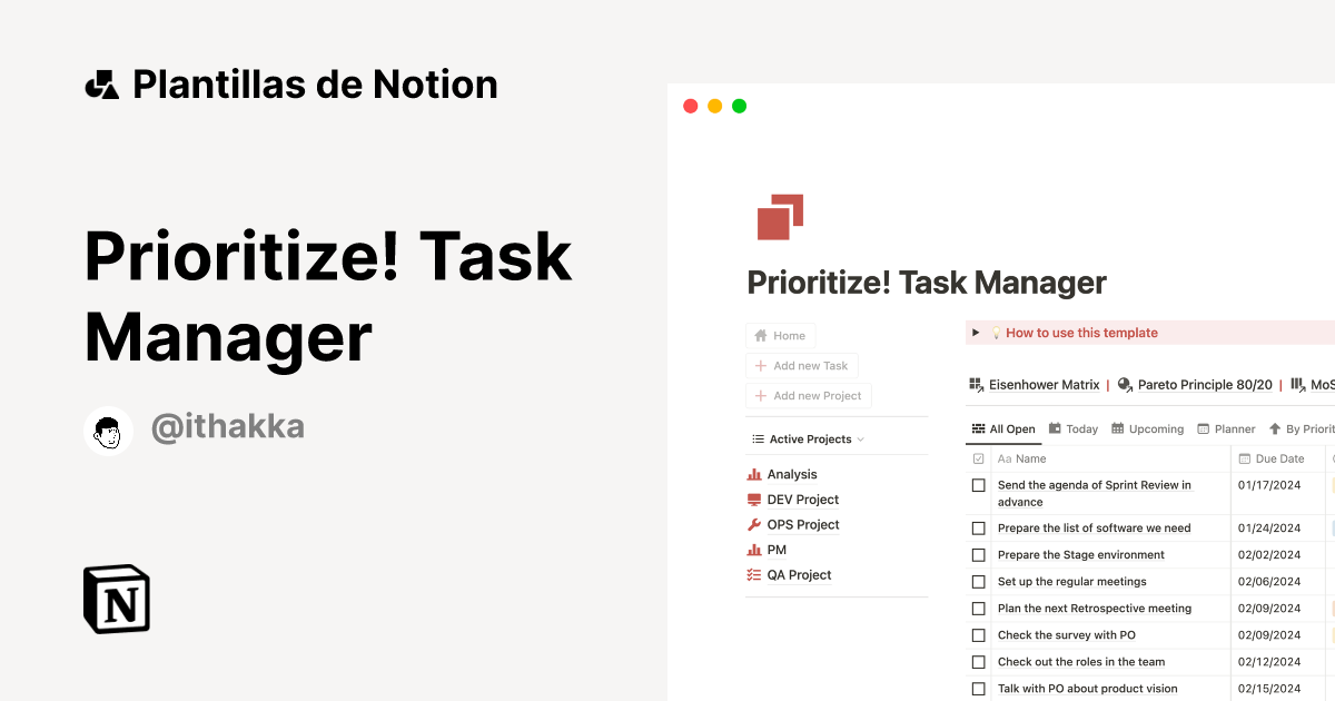 Plantilla Prioritize! Task Manager | Notion Marketplace