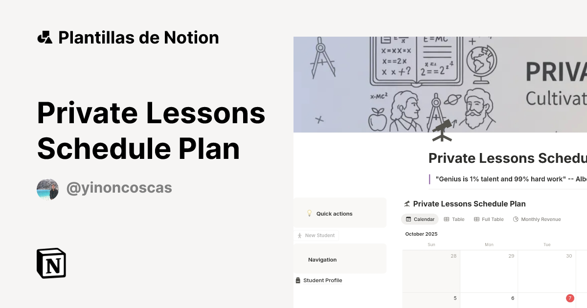 Plantilla Private Lessons Schedule Plan de Yinon Coscas | Notion ...