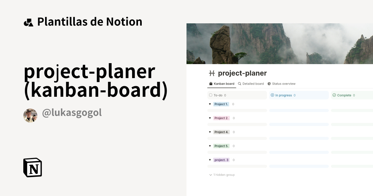 Plantilla project-planer (kanban-board) de Lukas Gogol | Notion Marketplace