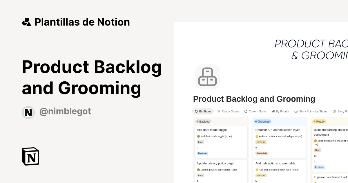 Plantilla Product Backlog and Grooming | Notion Marketplace