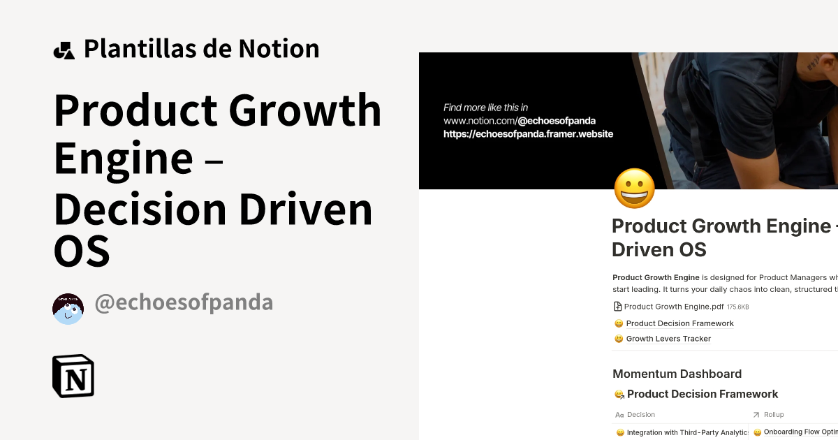 Plantilla Product Growth Engine – Decision Driven OS de Echoes of Panda🐼 | Notion Marketplace
