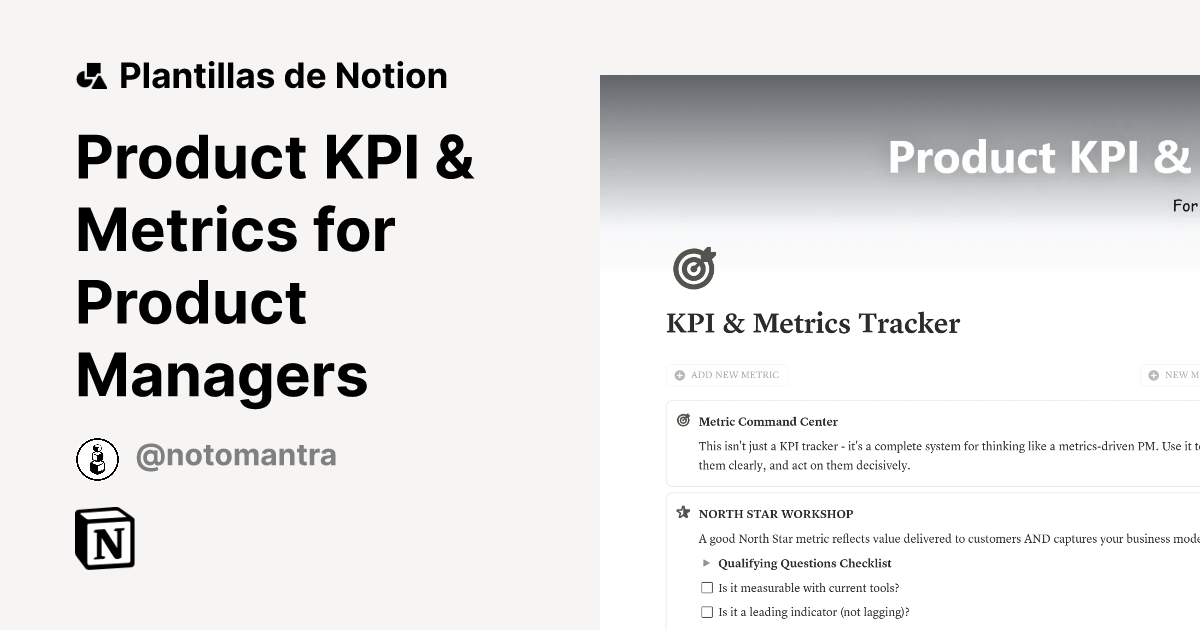 Plantilla Product KPI & Metrics for Product Managers | Notion Marketplace