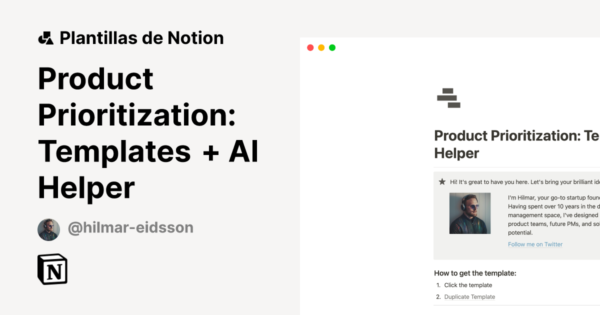 Plantilla Product Prioritization: Templates + AI Helper | Notion ...