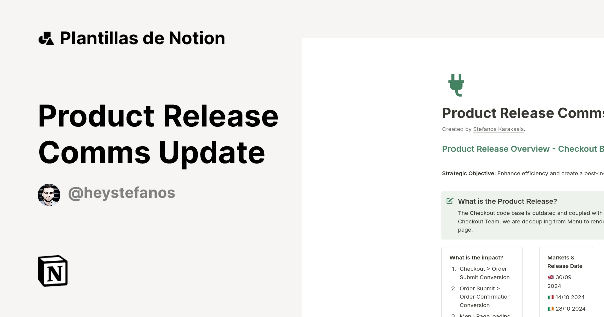Plantilla Product Release Comms Update | Notion Marketplace