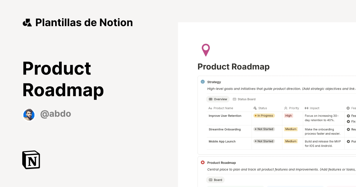 Plantilla Product Roadmap de Abdo Karmalla | Notion Marketplace
