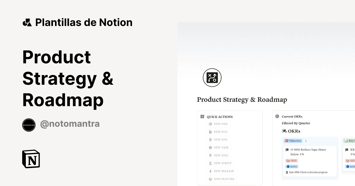 Plantilla Product Strategy & Roadmap de NotoMantra | Notion Marketplace