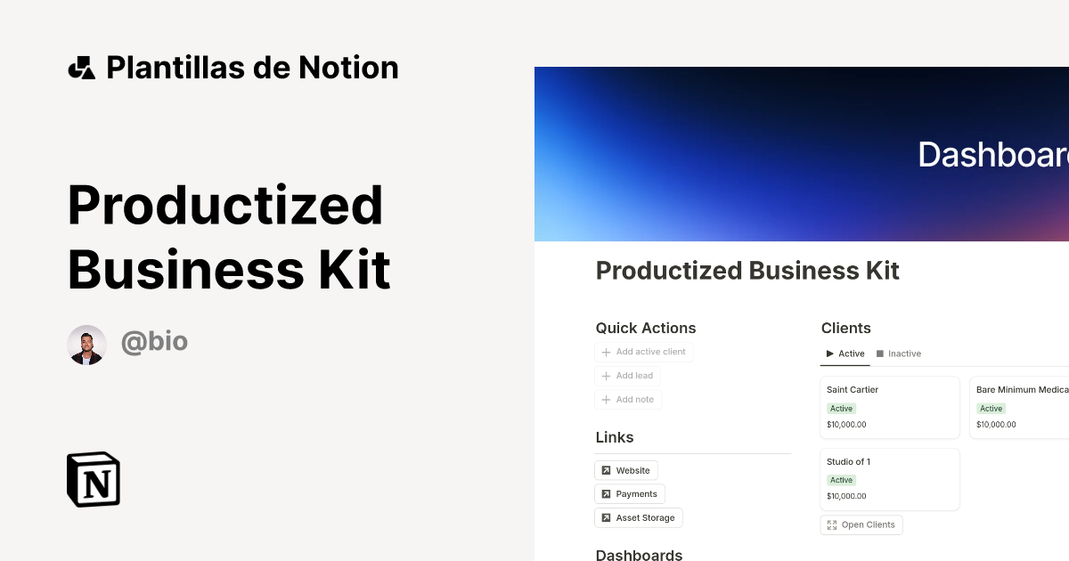 Plantilla Productized Business Kit de Matt Bio | Notion Marketplace