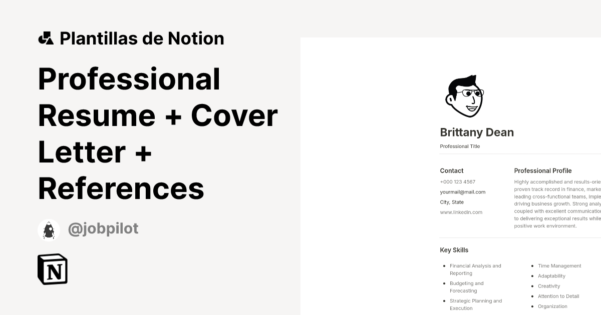 Plantilla Professional Resume + Cover Letter + References | Notion ...