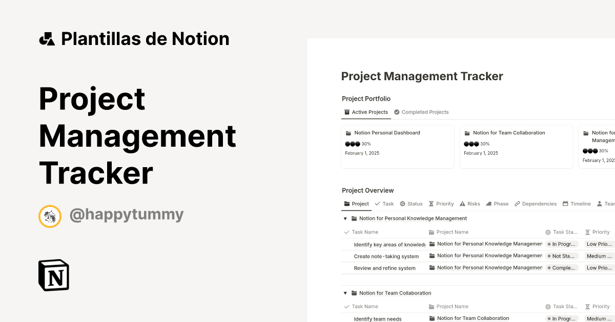 Plantilla Project Management Tracker | Notion Marketplace