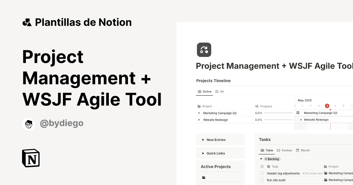 Plantilla Project Management + WSJF Agile Tool de byDiego | Notion ...