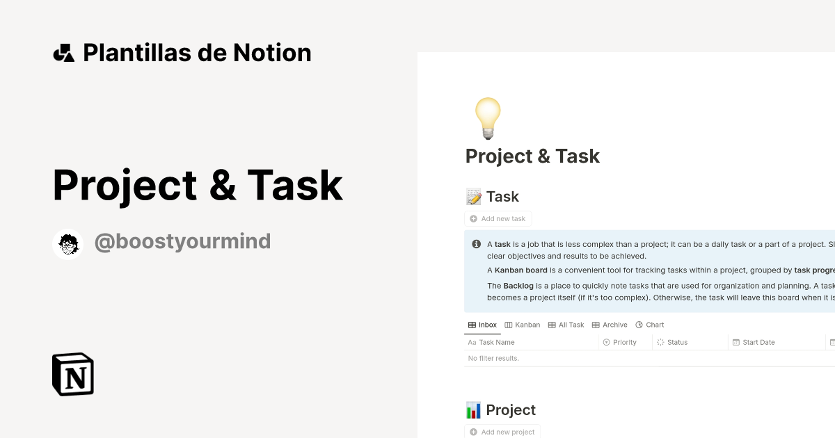 Plantilla Project & Task de Boost Your Mind | Notion Marketplace