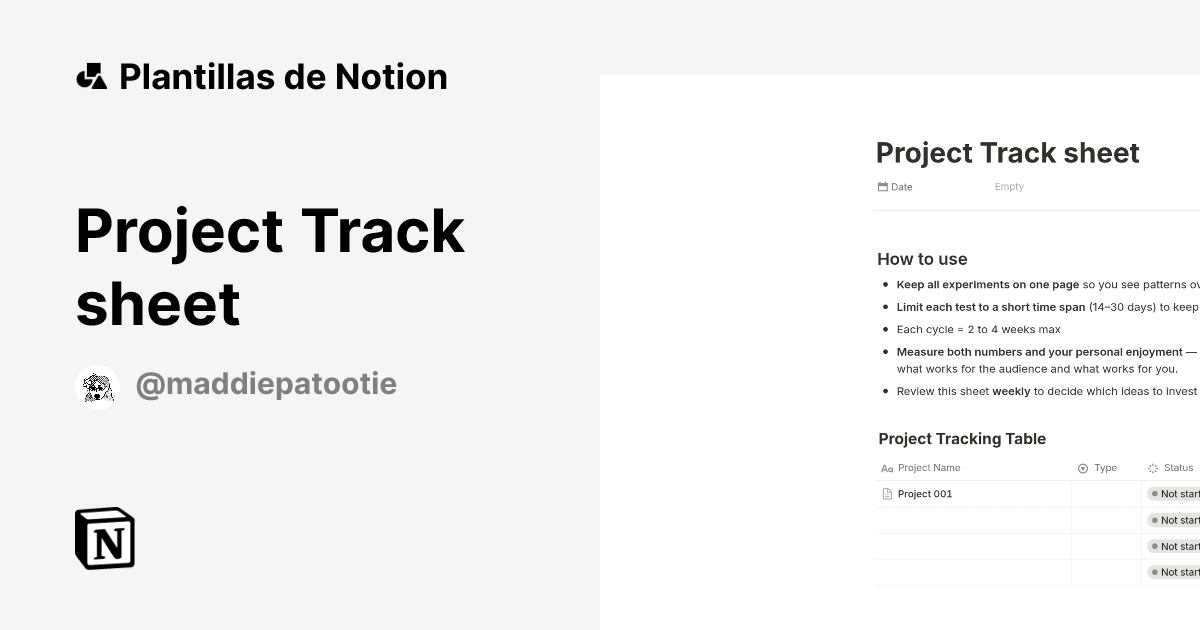 Plantilla Project Track sheet de m@ddie | Notion Marketplace