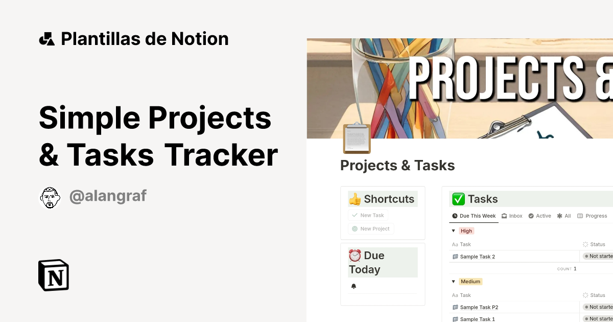 Plantilla Simple Projects & Tasks Tracker de Alan Graf | Notion Marketplace