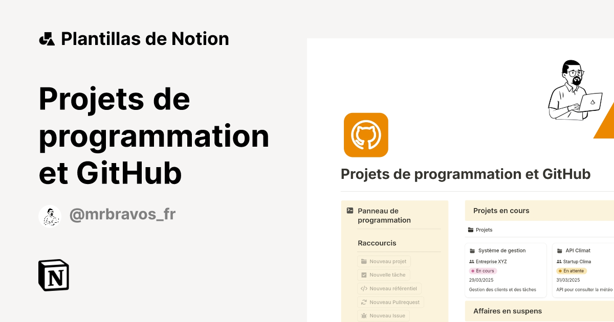 Plantilla Projets de programmation et GitHub de Mr Bravo Francais | Notion Marketplace
