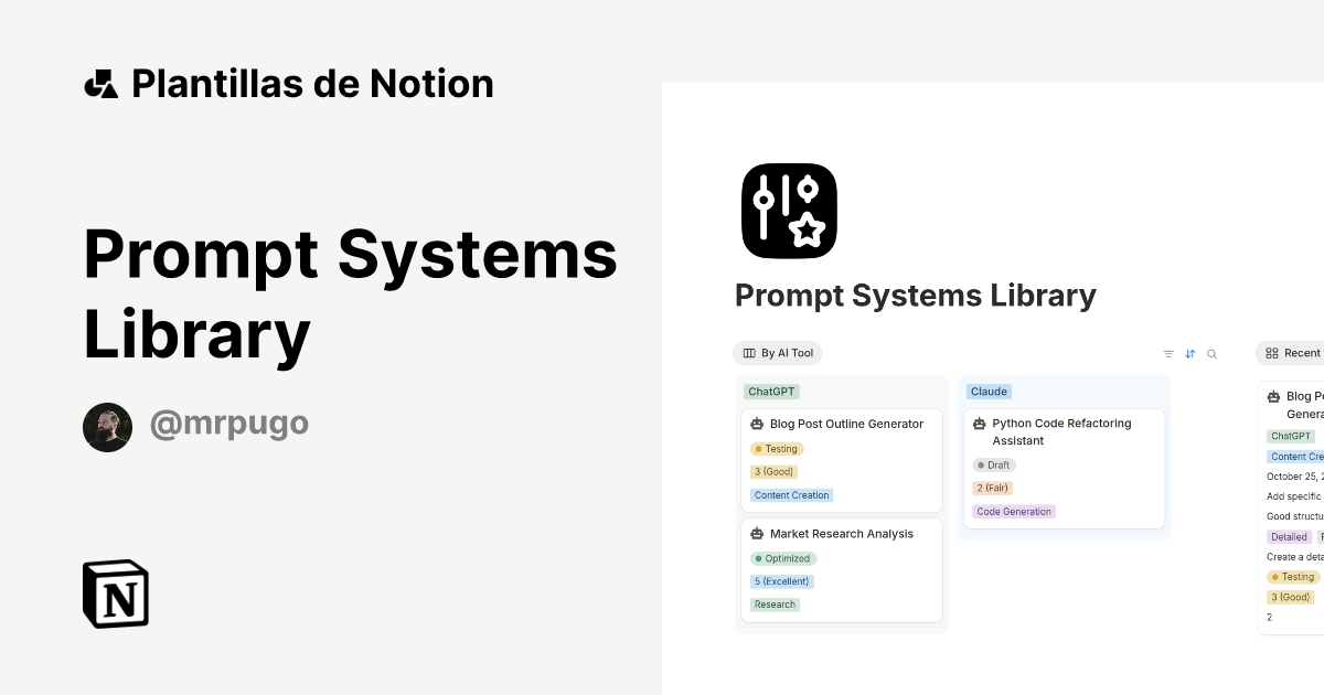Plantilla Prompt Systems Library | Notion Marketplace