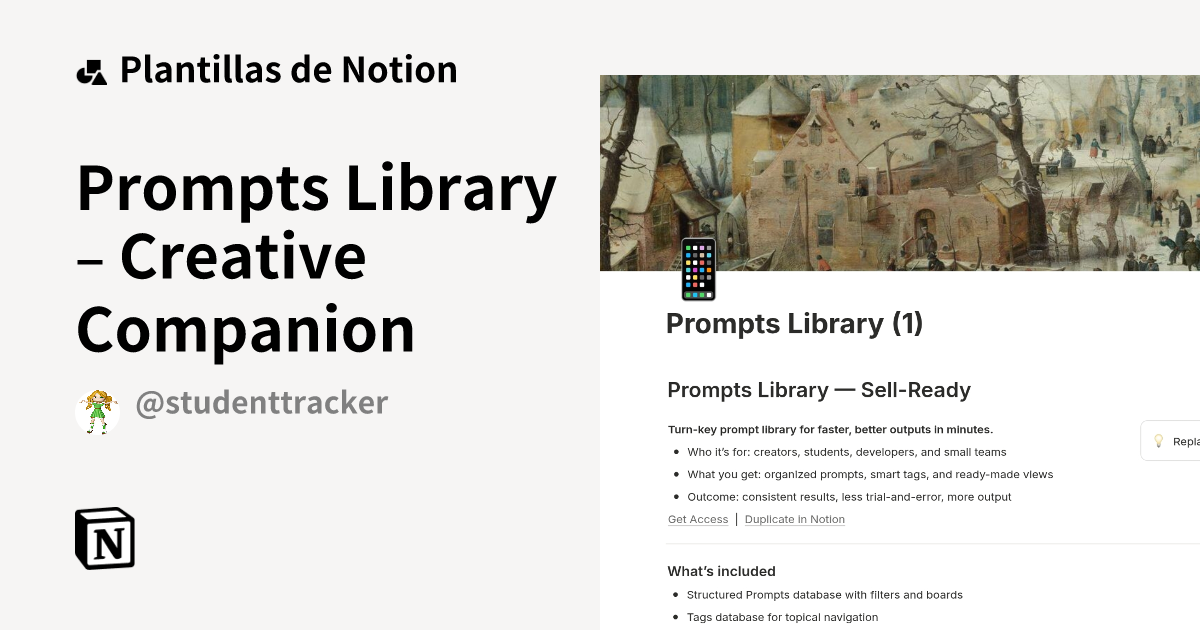 Plantilla Prompts Library – Creative Companion de sgm5003 | Notion Marketplace