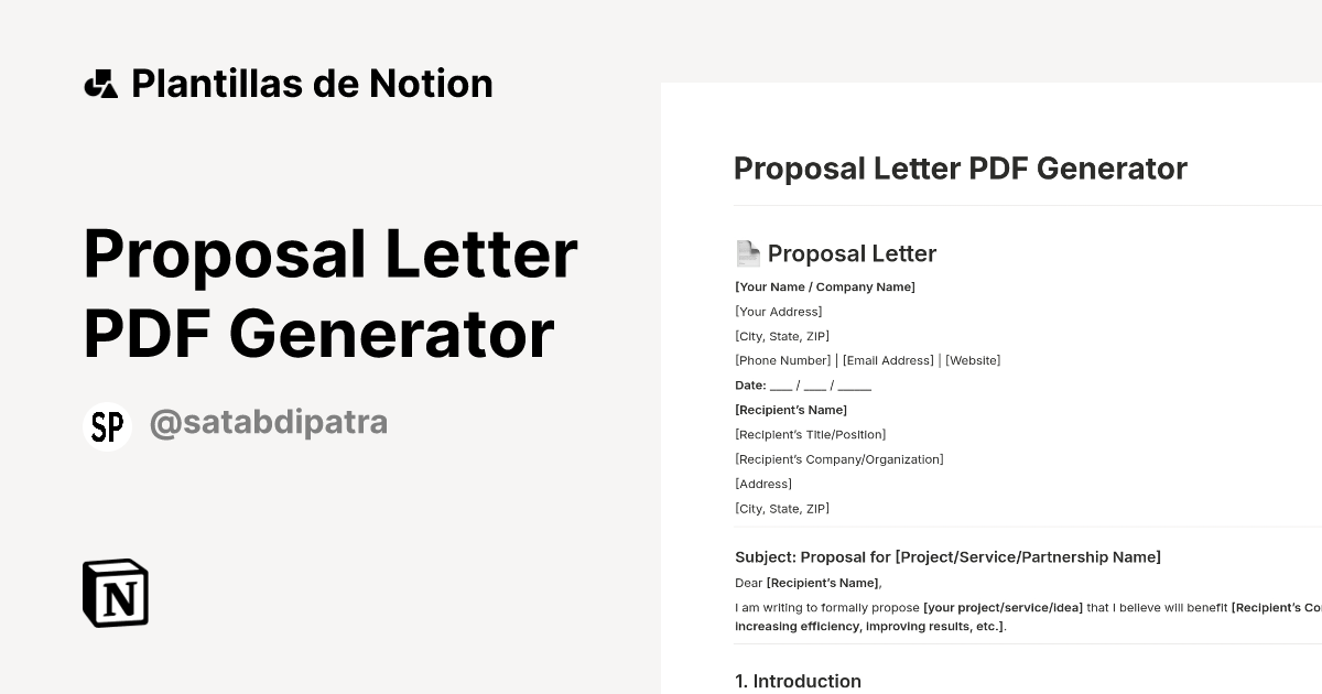 Plantilla Proposal Letter PDF Generator | Notion Marketplace