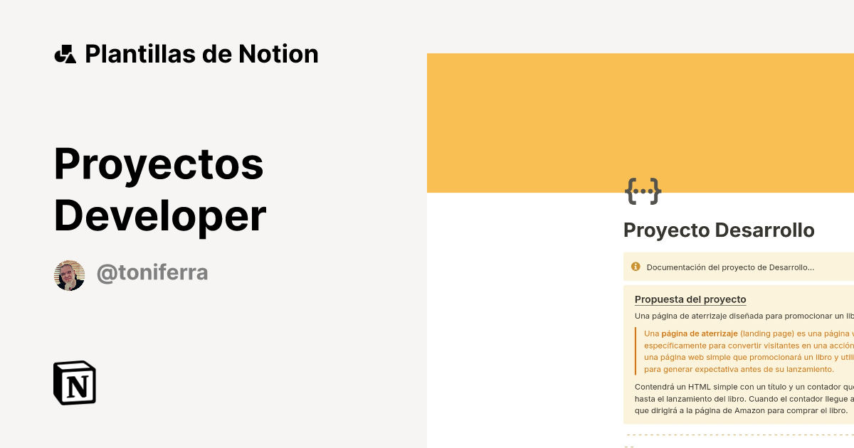 Plantilla Proyectos Developer de Toni Ferra | Notion Marketplace