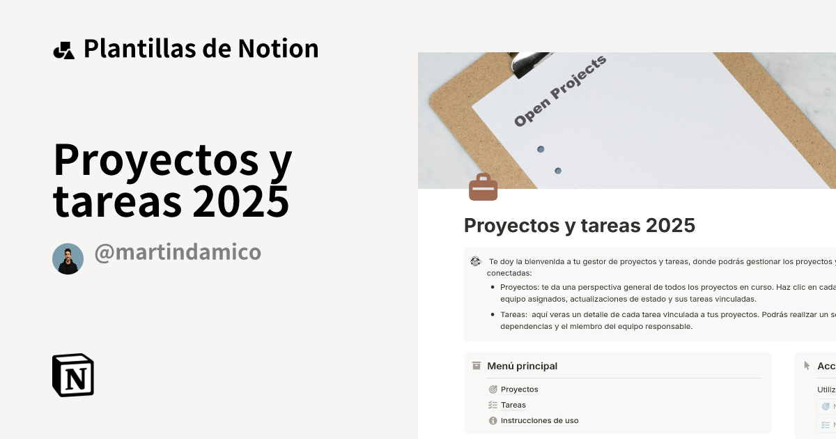 Plantilla Proyectos y tareas 2025 de Martin D´Amico | Notion Marketplace