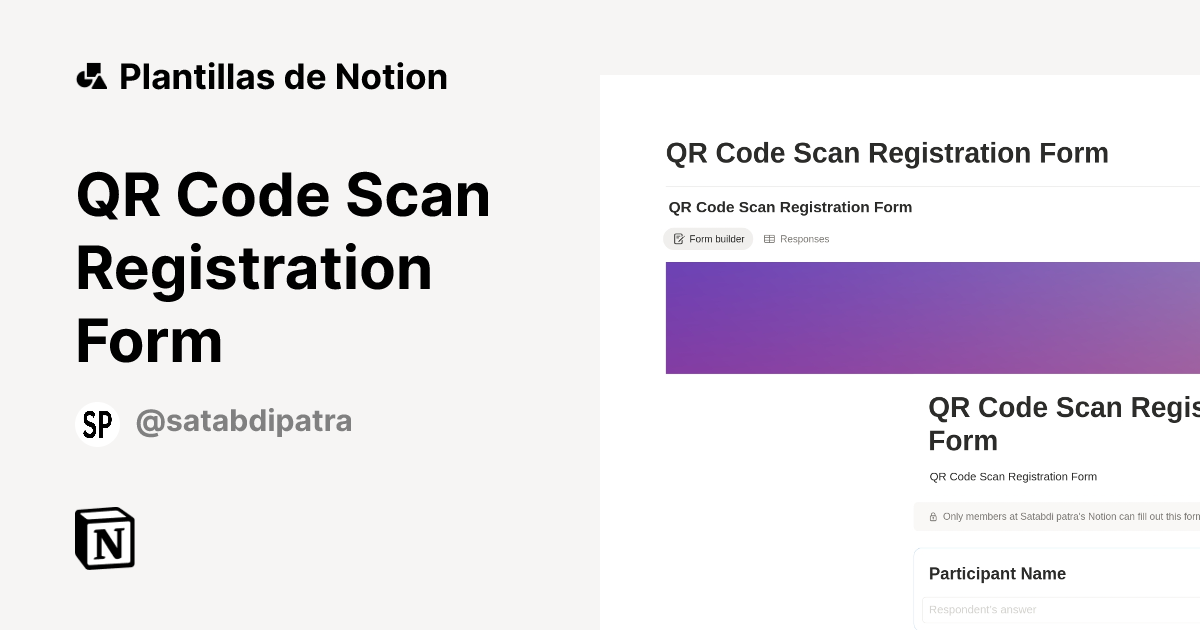 Plantilla QR Code Scan Registration Form | Notion Marketplace