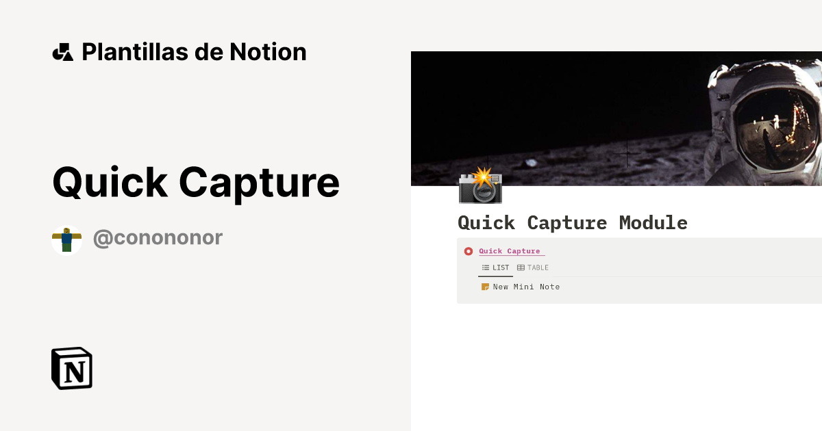 Plantilla Quick Capture de Cononononor | Notion Marketplace