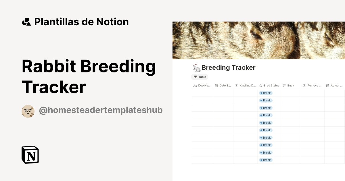Plantilla Rabbit Breeding Tracker | Notion Marketplace