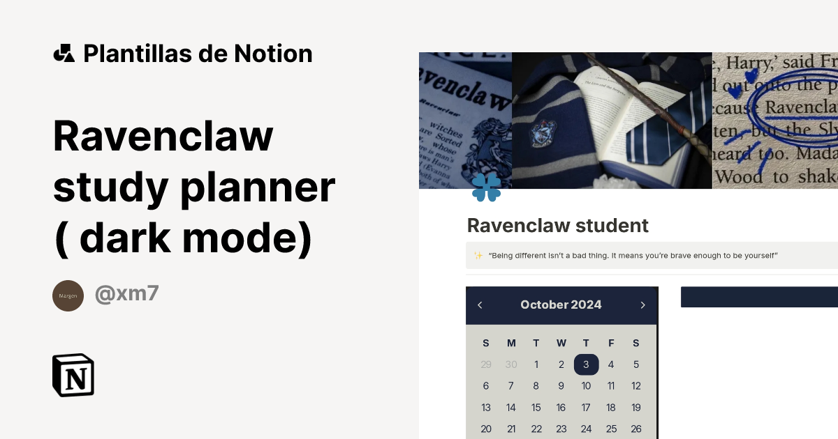 Plantilla Ravenclaw study planner ( dark mode) de Margen | Notion ...