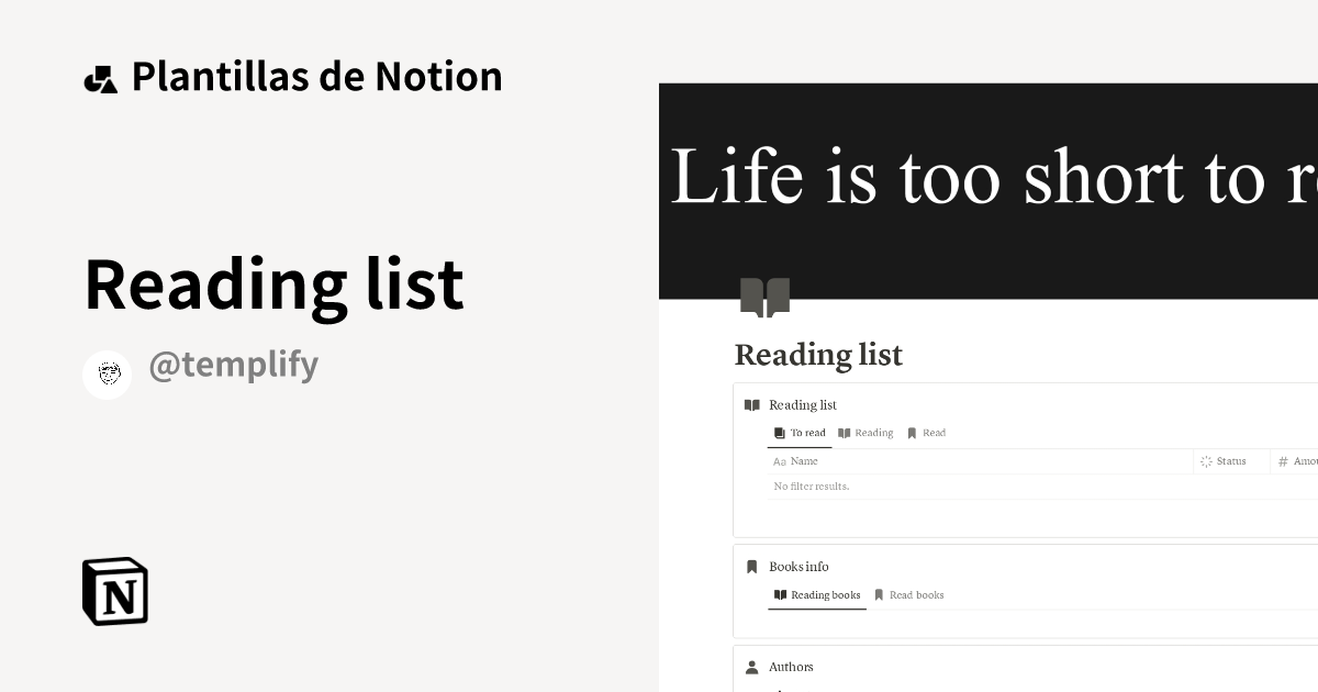 Plantilla Reading list de Templify | Notion Marketplace