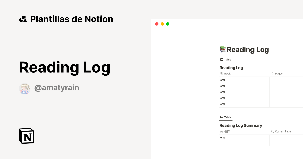 Plantilla Reading Log | Notion Marketplace