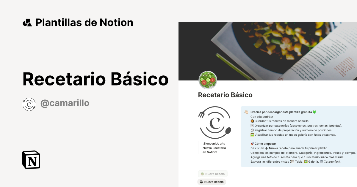 Plantilla Recetario Básico de Camarillo│Cocina&Repostería | Notion ...