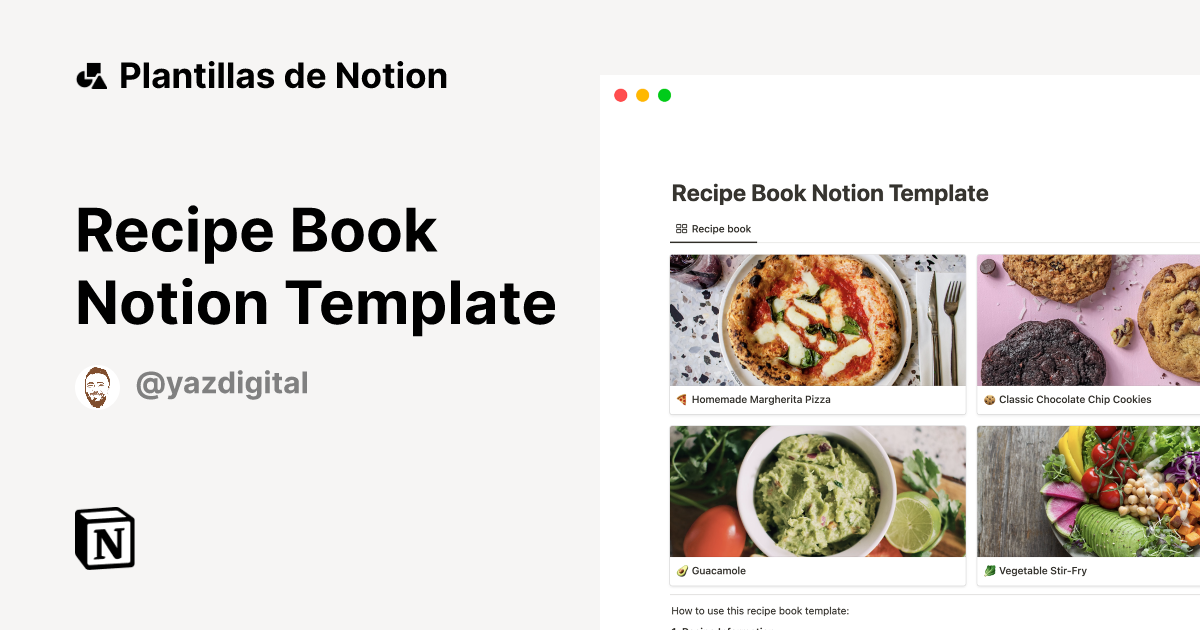 Plantilla Recipe Book Notion Template de Yaz Digital | Notion Marketplace