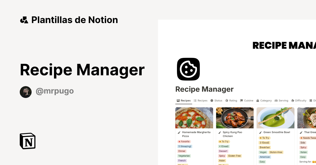 Plantilla Recipe Manager de mrpugo | Notion Marketplace