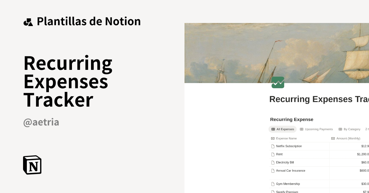 Plantilla Recurring Expenses Tracker | Notion Marketplace