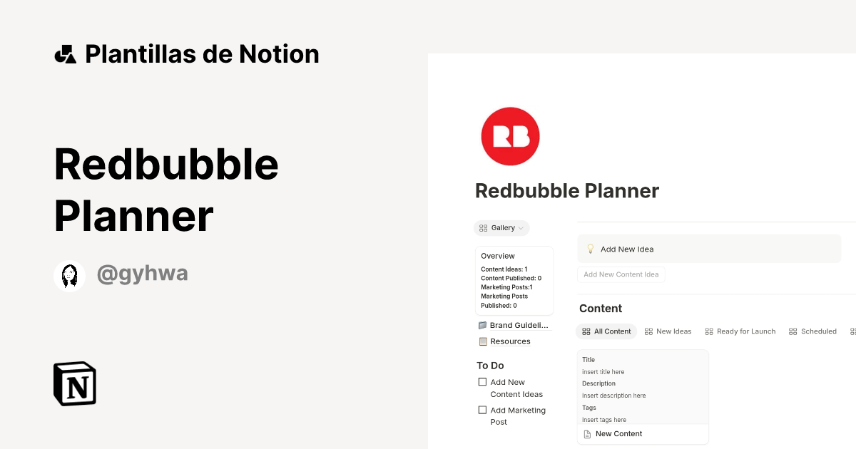 Plantilla Redbubble Planner de gyhwa | Notion Marketplace