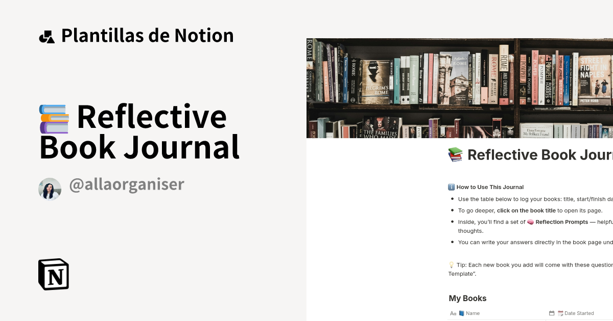 Plantilla 📚 Reflective Book Journal de Organise_your_mind | Notion ...