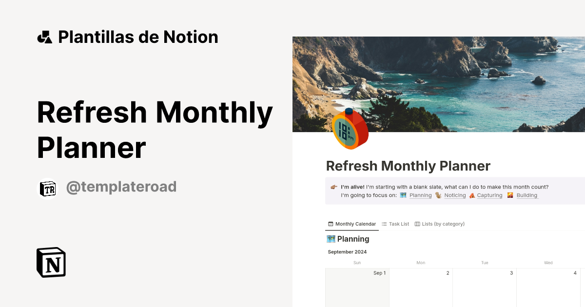 Plantilla Refresh Monthly Planner | Notion Marketplace