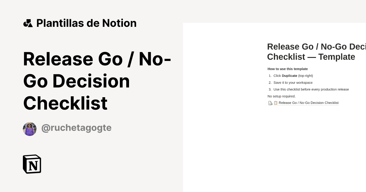 Plantilla Release Go / No-Go Decision Checklist de Rucheta Gogte ...