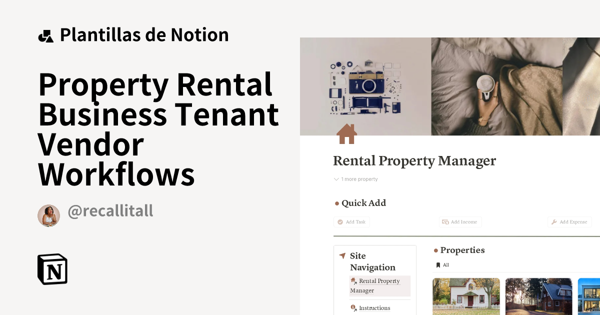 Plantilla Property Rental Business, Tenant Vendor Workflows de Recall It All | Notion Marketplace