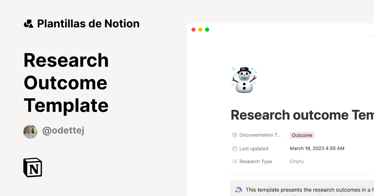 Plantilla Research Outcome Template de Odette Jansen | Notion Marketplace