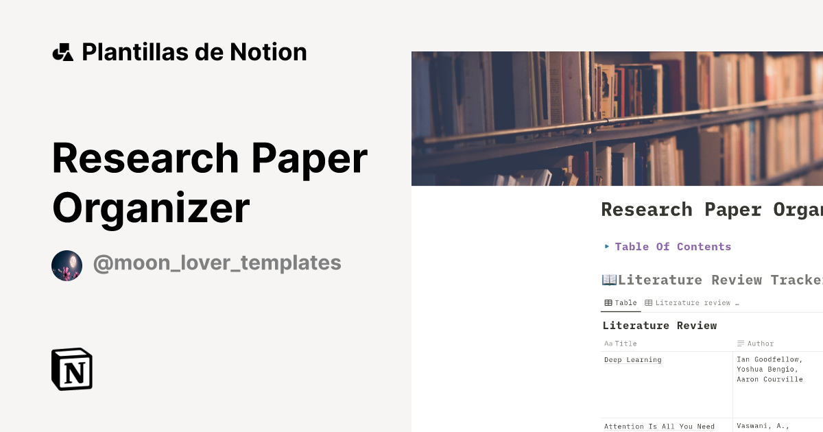 Plantilla Research Paper Organizer de Moon_Lover_Templates | Notion ...