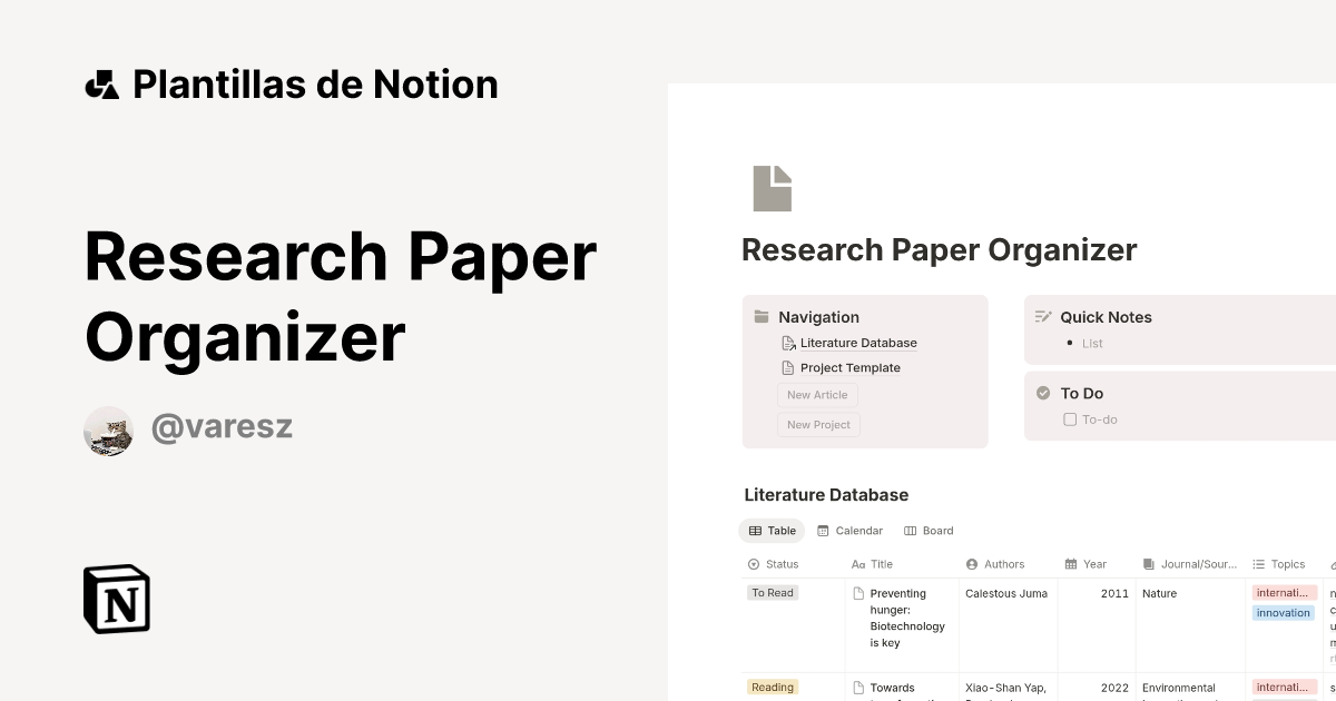 Plantilla Research Paper Organizer | Notion Marketplace